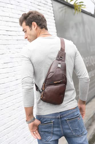 Leather Sling Bag Small Purse for Men Women Crossbady Bag Chest Bags Shoulder Backpack Cross Body Man Womens Water Resistant Vintage