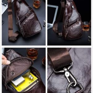 Leather Sling Bag Small Purse for Men Women Crossbady Bag Chest Bags Shoulder Backpack Cross Body Man Womens Water Resistant Vintage