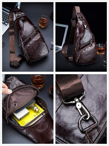 Leather Sling Bag Small Purse for Men Women Crossbady Bag Chest Bags Shoulder Backpack Cross Body Man Womens Water Resistant Vintage