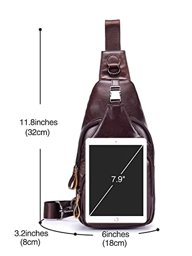 Leather Sling Bag Small Purse for Men Women Crossbady Bag Chest Bags Shoulder Backpack Cross Body Man Womens Water Resistant Vintage