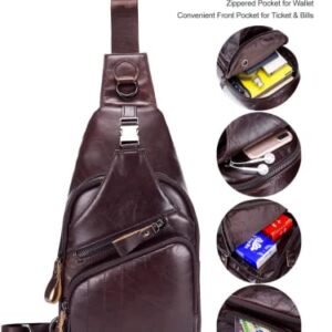 Leather Sling Bag Small Purse for Men Women Crossbady Bag Chest Bags Shoulder Backpack Cross Body Man Womens Water Resistant Vintage