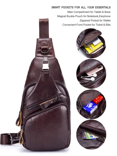 Leather Sling Bag Small Purse for Men Women Crossbady Bag Chest Bags Shoulder Backpack Cross Body Man Womens Water Resistant Vintage