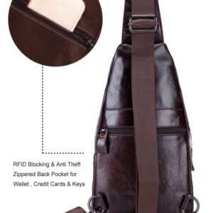 Leather Sling Bag Small Purse for Men Women Crossbady Bag Chest Bags Shoulder Backpack Cross Body Man Womens Water Resistant Vintage