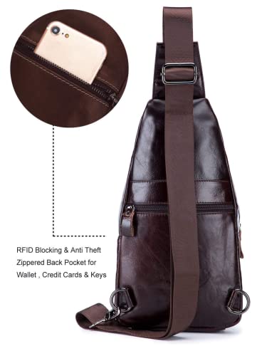 Leather Sling Bag Small Purse for Men Women Crossbady Bag Chest Bags Shoulder Backpack Cross Body Man Womens Water Resistant Vintage