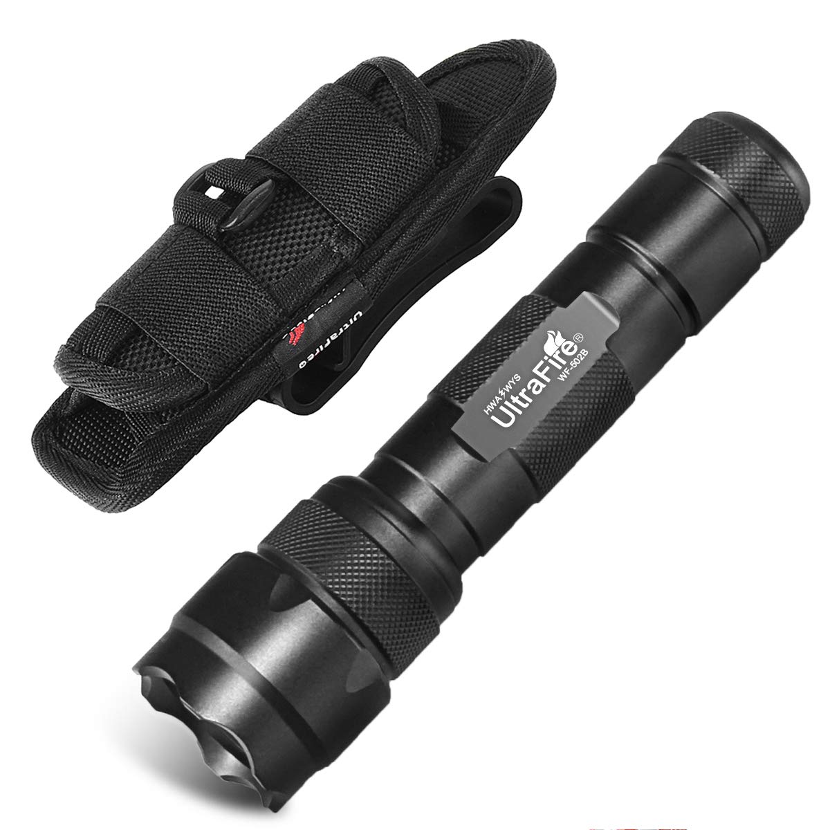 ULTRAFIRE WF-502B Single Mode Flashlight with Holster,1000 Lumen Mini Tactical LED Flashlight Duty Flashlights with Belt Holster Bright Handheld Small Flashlight (Battery not Included)