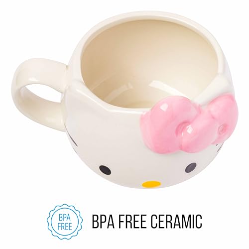 Silver Buffalo Sanrio Hello Kitty Pink Bow Ceramic 3D Sculpted Mug, 20 Ounces