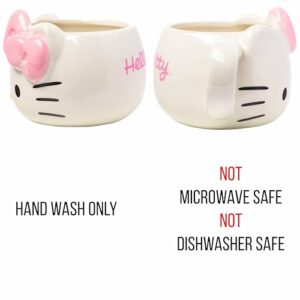 Silver Buffalo Sanrio Hello Kitty Pink Bow Ceramic 3D Sculpted Mug, 20 Ounces