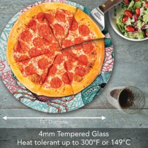 CounterArt Ocean Finds 4mm Heat Tolerant Tempered Glass Lazy Susan Turntable 13" Diameter Cake Plate Condiment Caddy Pizza Server