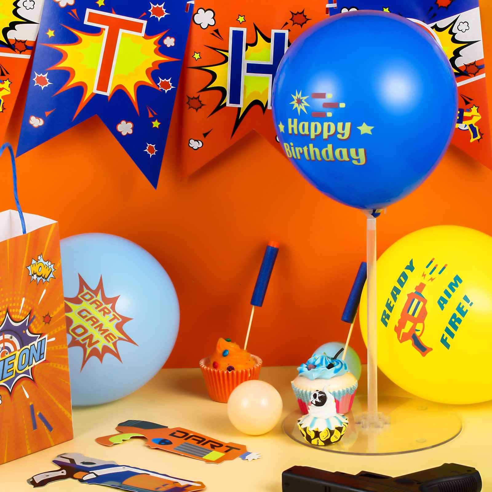 50 Pieces Dart Battle Balloons Target Party Latex Balloons Dart Battle Happy Birthday Balloons Supplies for Gun Target Birthday Party Dart Battle Party Decoration Supplies