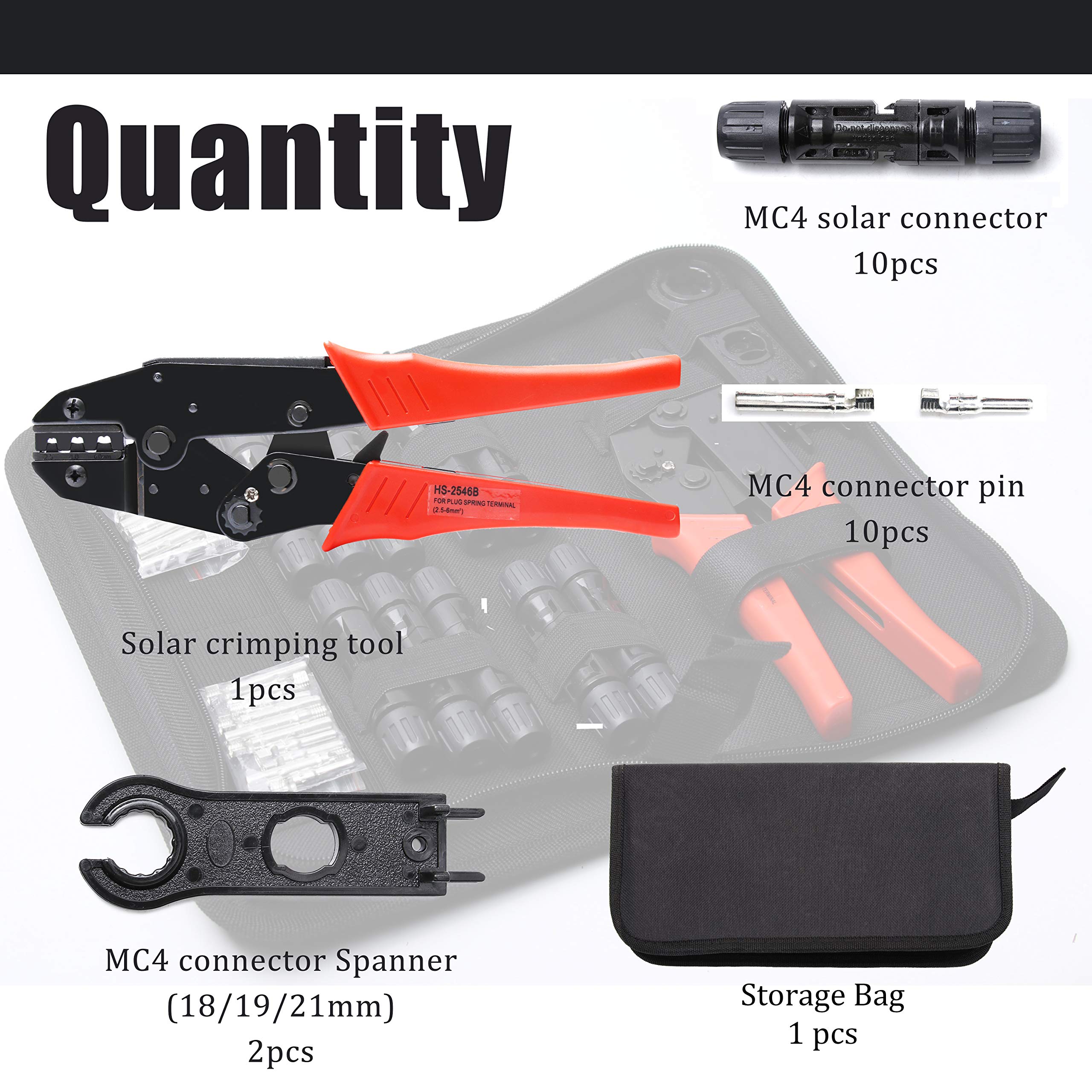 Yangoutool Solar PV Panel Crimping Tool Kit for Solar Cable connector with Solar Crimping tool for 2.5/4/6.0mm², 10pcs Male Female Solar Panel Cable Connectors and 2 Pcs Solar Connector Spanner