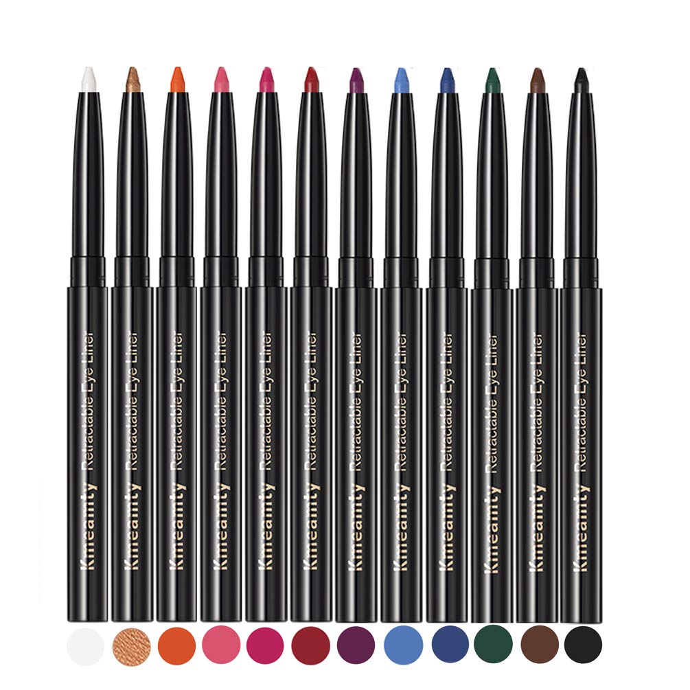 Kmeamty Gel Eye Liner Pencil Set, 12 Colors Retractable Long-Lasting Smooth Waterline Eye Liner Lip Liner Eyeshadow - Vegan, Cruelty Free