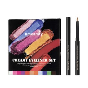 Kmeamty Gel Eye Liner Pencil Set, 12 Colors Retractable Long-Lasting Smooth Waterline Eye Liner Lip Liner Eyeshadow - Vegan, Cruelty Free