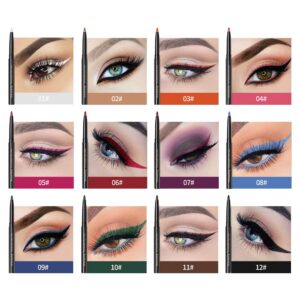 Kmeamty Gel Eye Liner Pencil Set, 12 Colors Retractable Long-Lasting Smooth Waterline Eye Liner Lip Liner Eyeshadow - Vegan, Cruelty Free