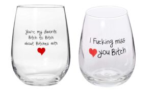 artisan owl i fucking miss you bitch and you're my favorite bitch to bitch about bitches with 17 oz stemless wine glass