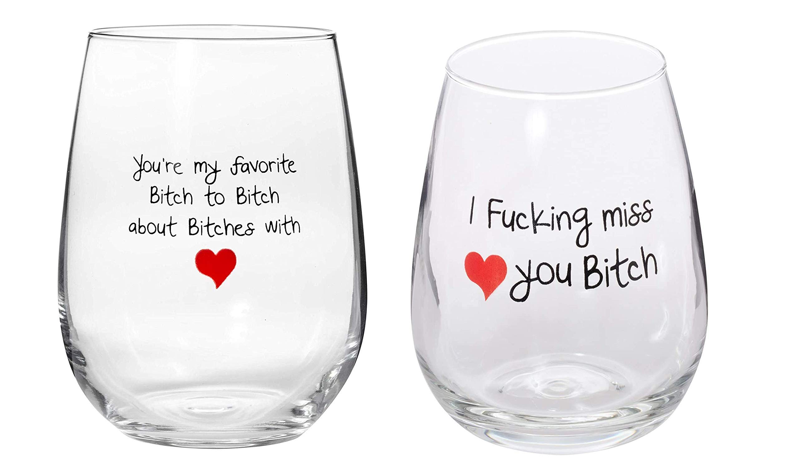 Artisan Owl I Fucking Miss You Bitch and You're My Favorite Bitch To Bitch About Bitches With 17 oz Stemless Wine Glass