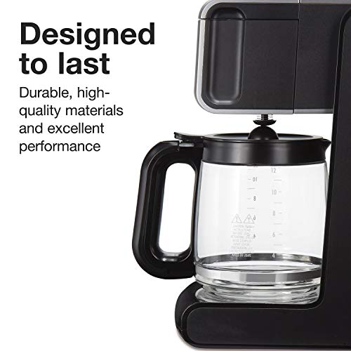 Proctor Silex FrontFill Drip Coffee Maker, 12 Cup Glass Carafe, Black and Silver (43686)