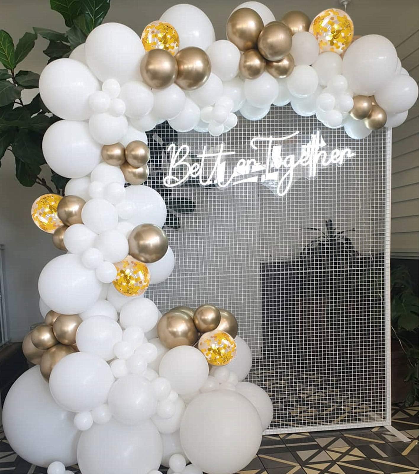 145pcs White Gold Balloon Garland Arch Kit 5, 10 Inch 12" White Gold Confetti Balloons Set for Birthday Baby Shower Wedding Graduation Mother's Day Christmas Party Decorations