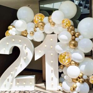 145pcs White Gold Balloon Garland Arch Kit 5, 10 Inch 12" White Gold Confetti Balloons Set for Birthday Baby Shower Wedding Graduation Mother's Day Christmas Party Decorations