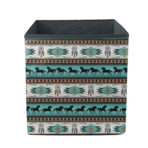 dremagia folding storage box cube aztec horse print toy chest bin organizer, 13 x 13 inch