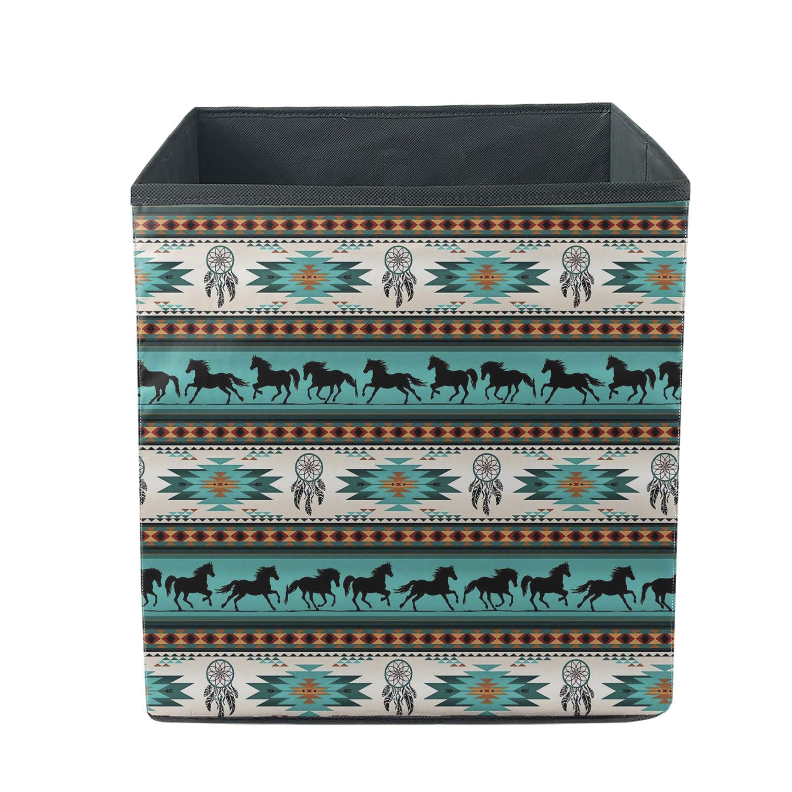 Dremagia Folding Storage Box Cube Aztec Horse Print Toy Chest Bin Organizer, 13 x 13 Inch