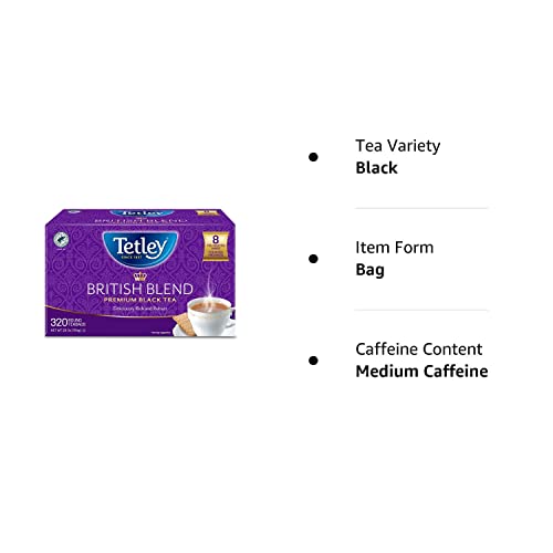 Tetley British Blend Premium Black Tea, 320 Tea Bags, Rainforest Alliance Certified, 320 Count (Pack of 1)