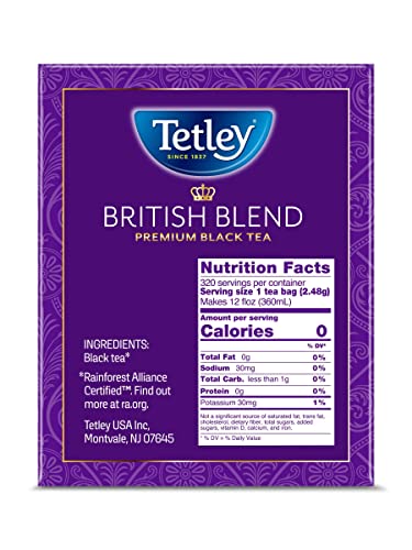 Tetley British Blend Premium Black Tea, 320 Tea Bags, Rainforest Alliance Certified, 320 Count (Pack of 1)