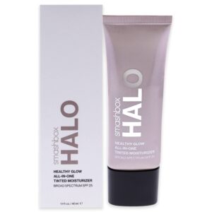 halo healthy glow all-in-one tinted moisturizer spf 25 with hyaluronic acid, light to medium coverage, dewy finish, oil-free, sweat and humidity resistant