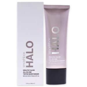 halo healthy glow all-in-one tinted moisturizer spf 25 with hyaluronic acid, light to medium coverage, dewy finish, oil-free, sweat and humidity resistant