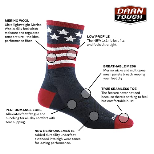 Darn Tough Men's Patriot Micro Crew Run Sock (Style 1037) - Stars and Stripes, Medium