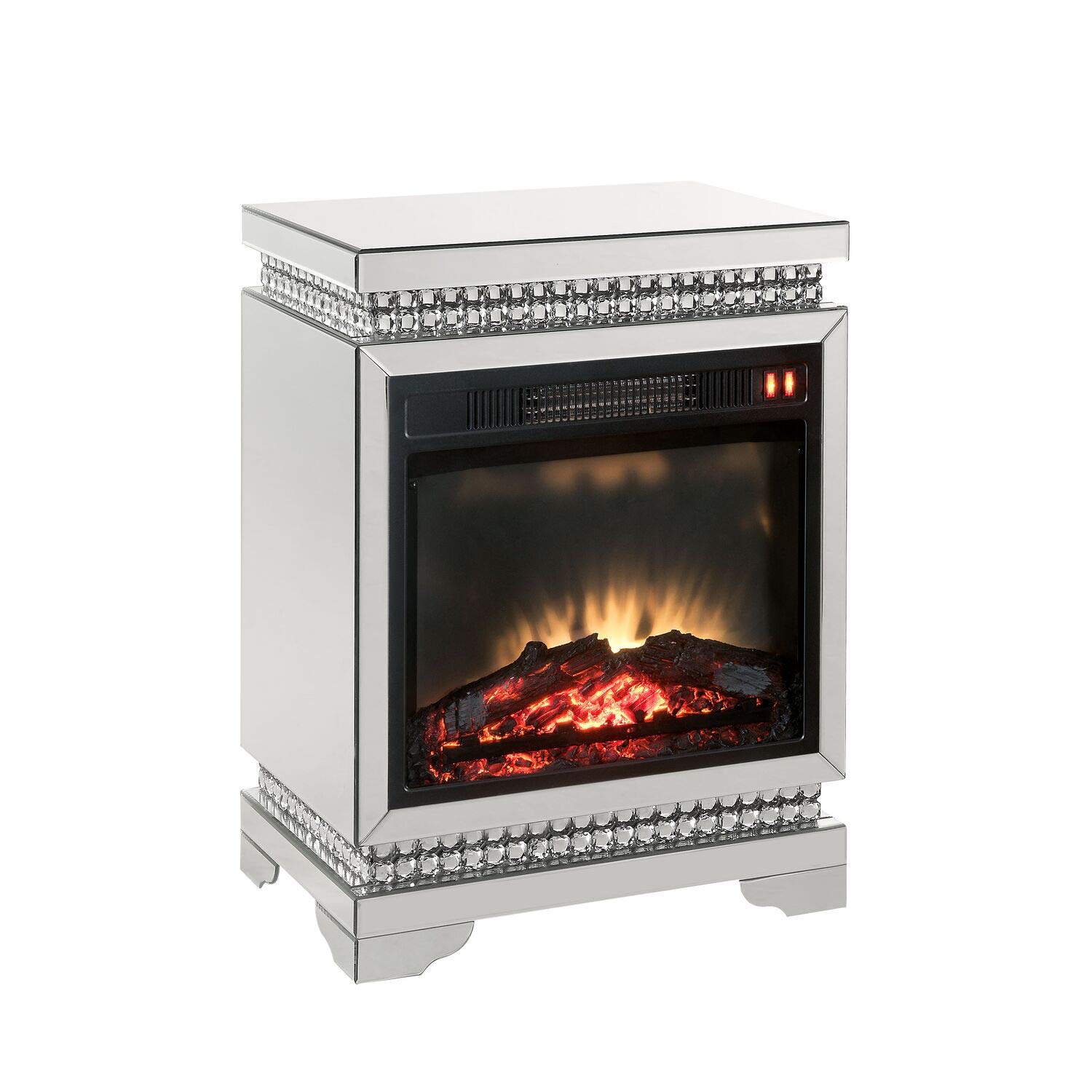 Acme Lotus Electric Wood Fireplace in Mirrored and Faux Ice Cube Crystals