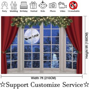 Allenjoy 7x5ft Christmas Window Photography Backdrop Winter Wonderland Snow Tree Starry Sky Moon Reindeer Santa Xmas Photocall Background Party Banner Decor Baby Kids Family Photo Shoot Booth Props