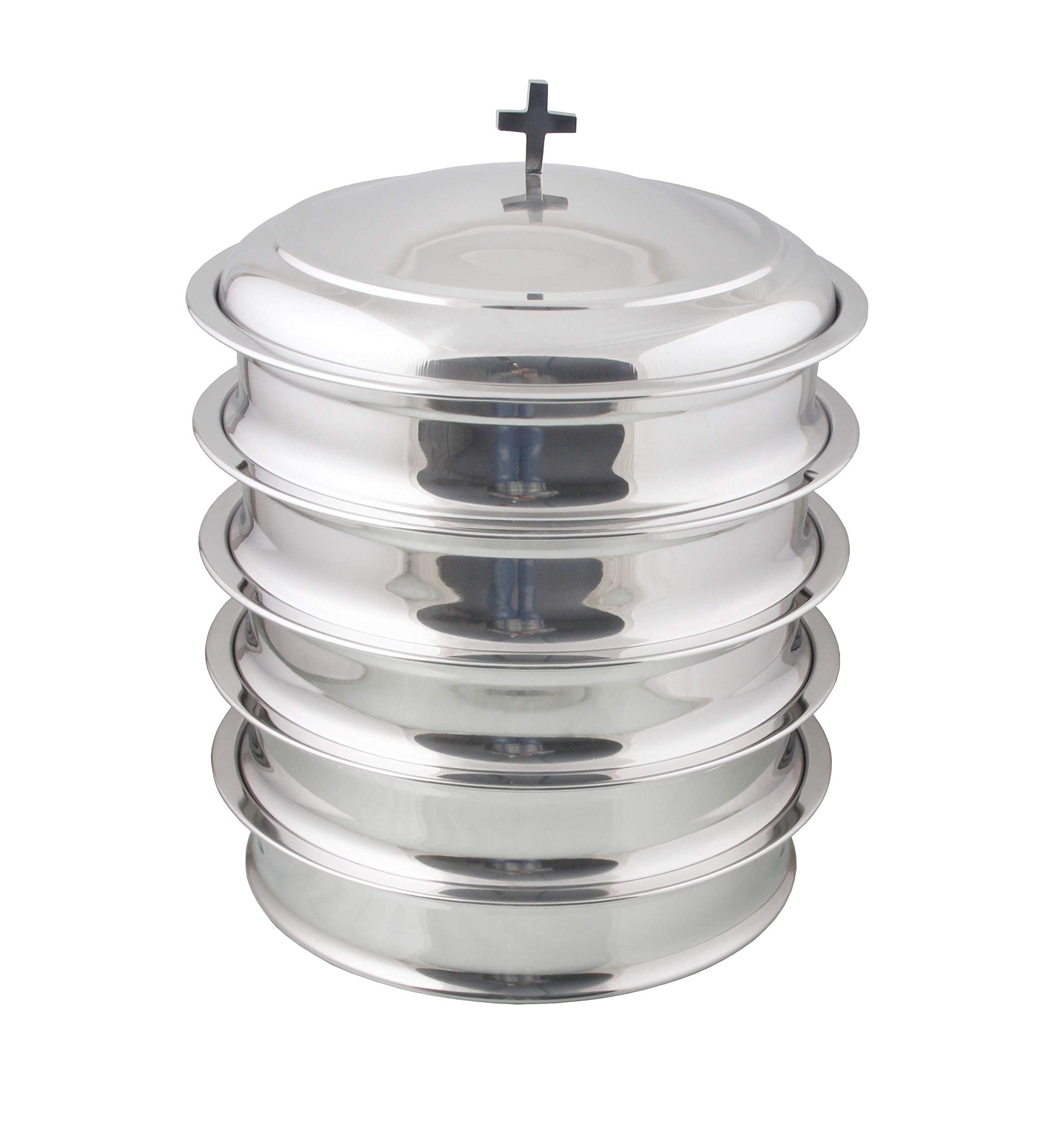 Communion Ware 5 Holy Wine Serving Trays with A Lid - Mirror Finish Stainless Steel (Mirror/Silver)