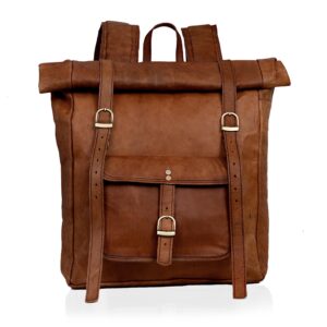 C CUERO Leather Backpack Laptop Rucksack Men Women Vintage Brown