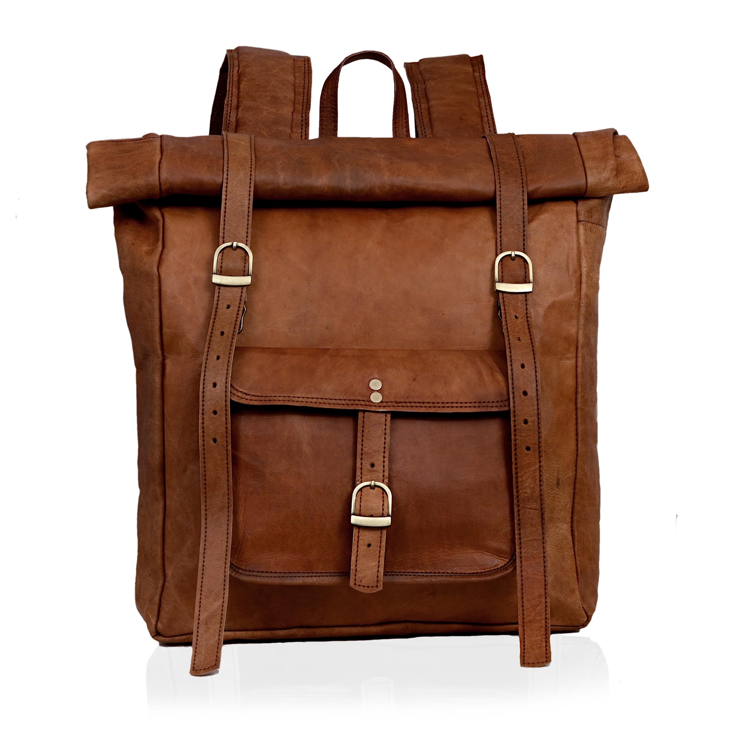 C CUERO Leather Backpack Laptop Rucksack Men Women Vintage Brown