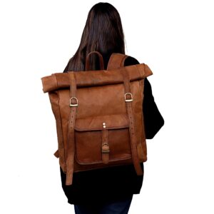 C CUERO Leather Backpack Laptop Rucksack Men Women Vintage Brown