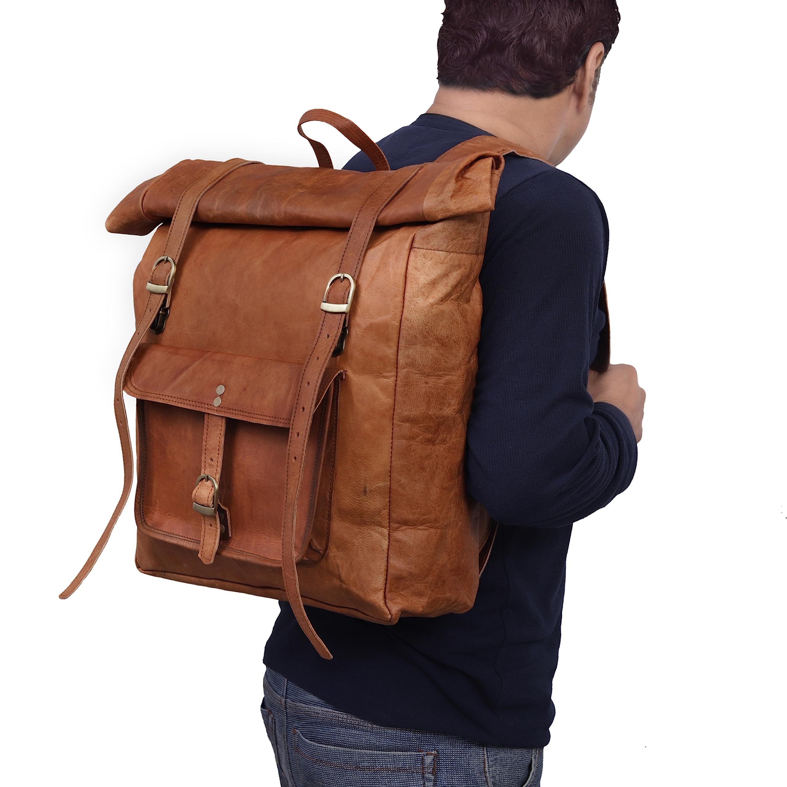 C CUERO Leather Backpack Laptop Rucksack Men Women Vintage Brown