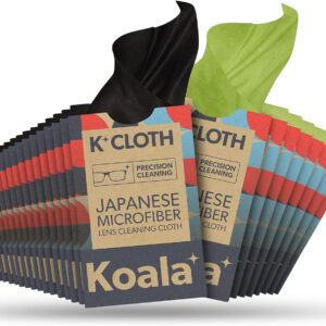 Koala Lens Cleaning Cloth | Japanese Microfiber | Glasses Cleaning Cloths | Eyeglass Lens Cleaner | Eyeglasses, Camera Lens, VR/AR Headset, and Screen Cleaning | Black & Green (Pack of 24)