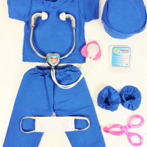 7 Piece Nurse, Doctor, Scrubs Doll Clothes Mask Medical Kit fits 18 Inch American Girl Doll Blue