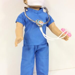 7 Piece Nurse, Doctor, Scrubs Doll Clothes Mask Medical Kit fits 18 Inch American Girl Doll Blue