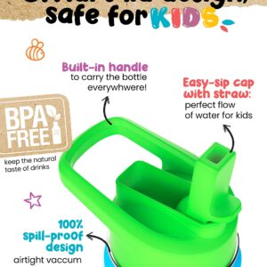 Kids Water Bottle - 12oz Stainless | Leak Proof With Straw & Handle | 24 Hours Cold | Insulated, Double Wall Stainless Steel | Easy Sip Toddler Cup | Child's Flask | Eco Friendly