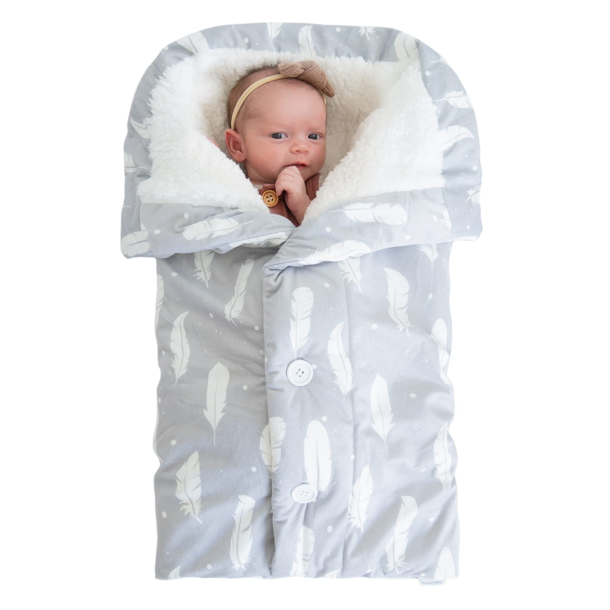 Snuggle Baby Swaddle Blanket for Baby Boy or Girl 0-9 Months - Multi Use Baby Wrap Swaddle - Soft, Plush Exterior and Warm Fleece Interior Lining Keep Newborn Snug and Cozy - Boho Feathers