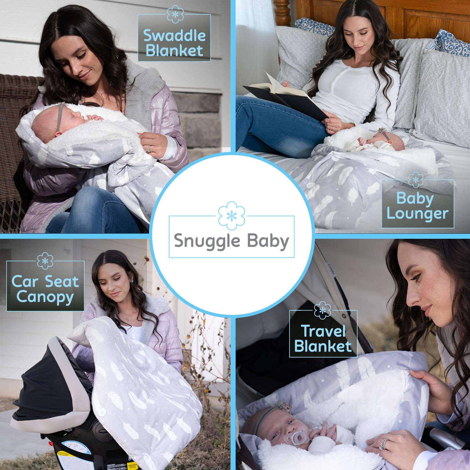 Snuggle Baby Swaddle Blanket for Baby Boy or Girl 0-9 Months - Multi Use Baby Wrap Swaddle - Soft, Plush Exterior and Warm Fleece Interior Lining Keep Newborn Snug and Cozy - Boho Feathers