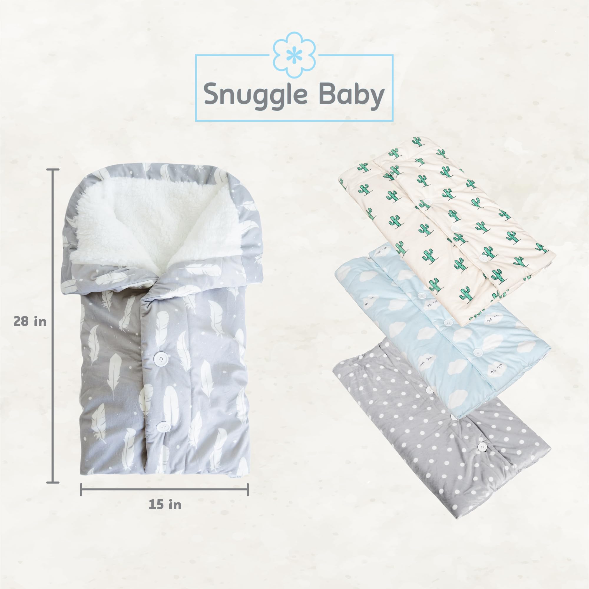 Snuggle Baby Swaddle Blanket for Baby Boy or Girl 0-9 Months - Multi Use Baby Wrap Swaddle - Soft, Plush Exterior and Warm Fleece Interior Lining Keep Newborn Snug and Cozy - Boho Feathers