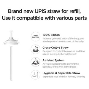 UPIS 2 Count [6 Month+] 100% Silicone Straw (ONLY Compatible with UPIS Straw Cup) - Anti Colic Air Vent, BPA-Free, Cross-Cut Straw