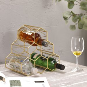 jemeni gold wine rack, countertop tabletop honeycomb small wine holder 6 bottles