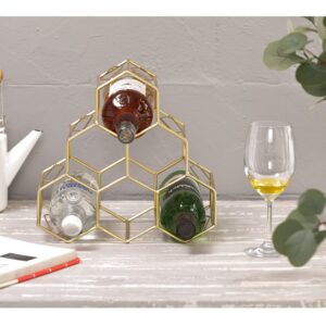 Jemeni Gold Wine Rack, Countertop Tabletop Honeycomb Small Wine Holder 6 Bottles