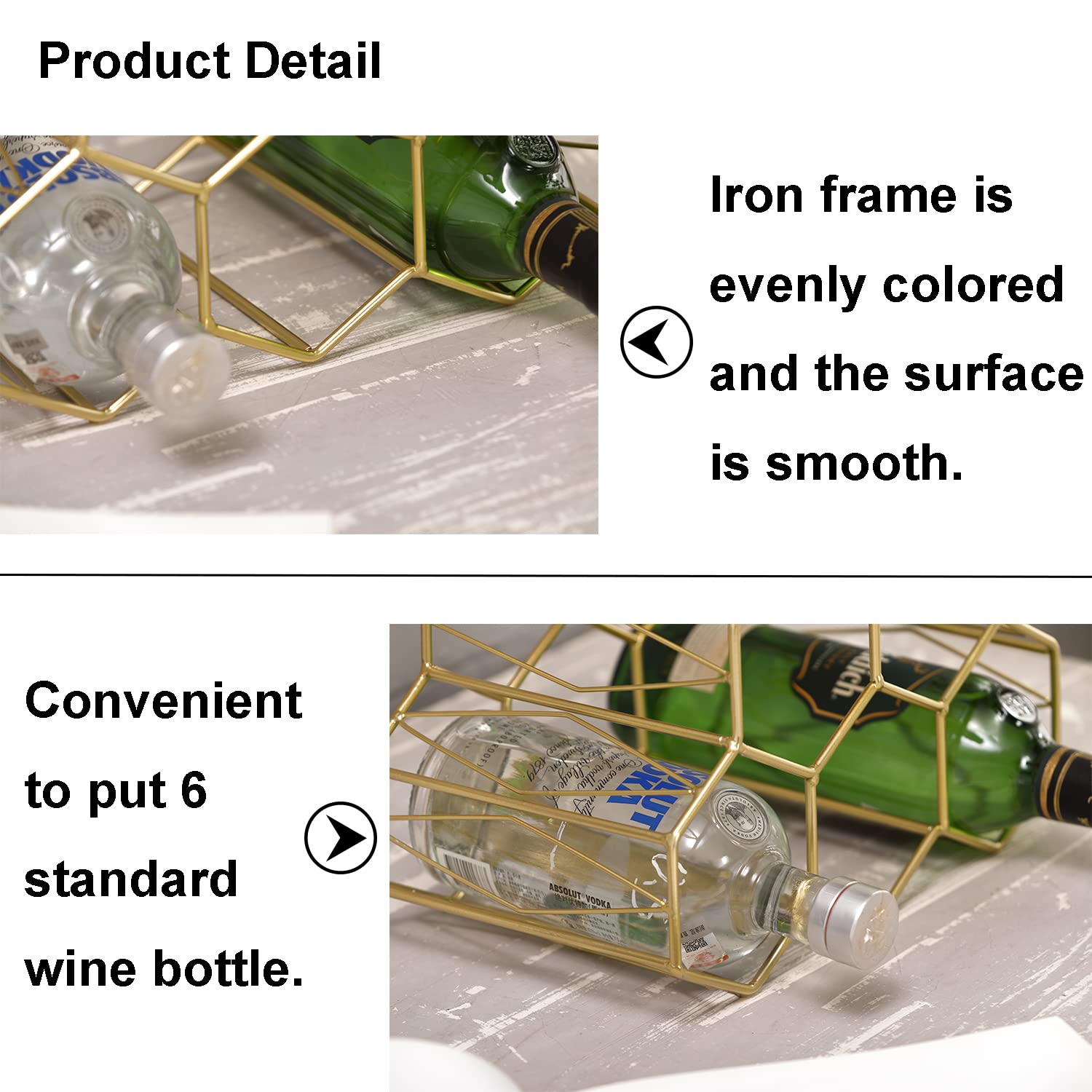 Jemeni Gold Wine Rack, Countertop Tabletop Honeycomb Small Wine Holder 6 Bottles