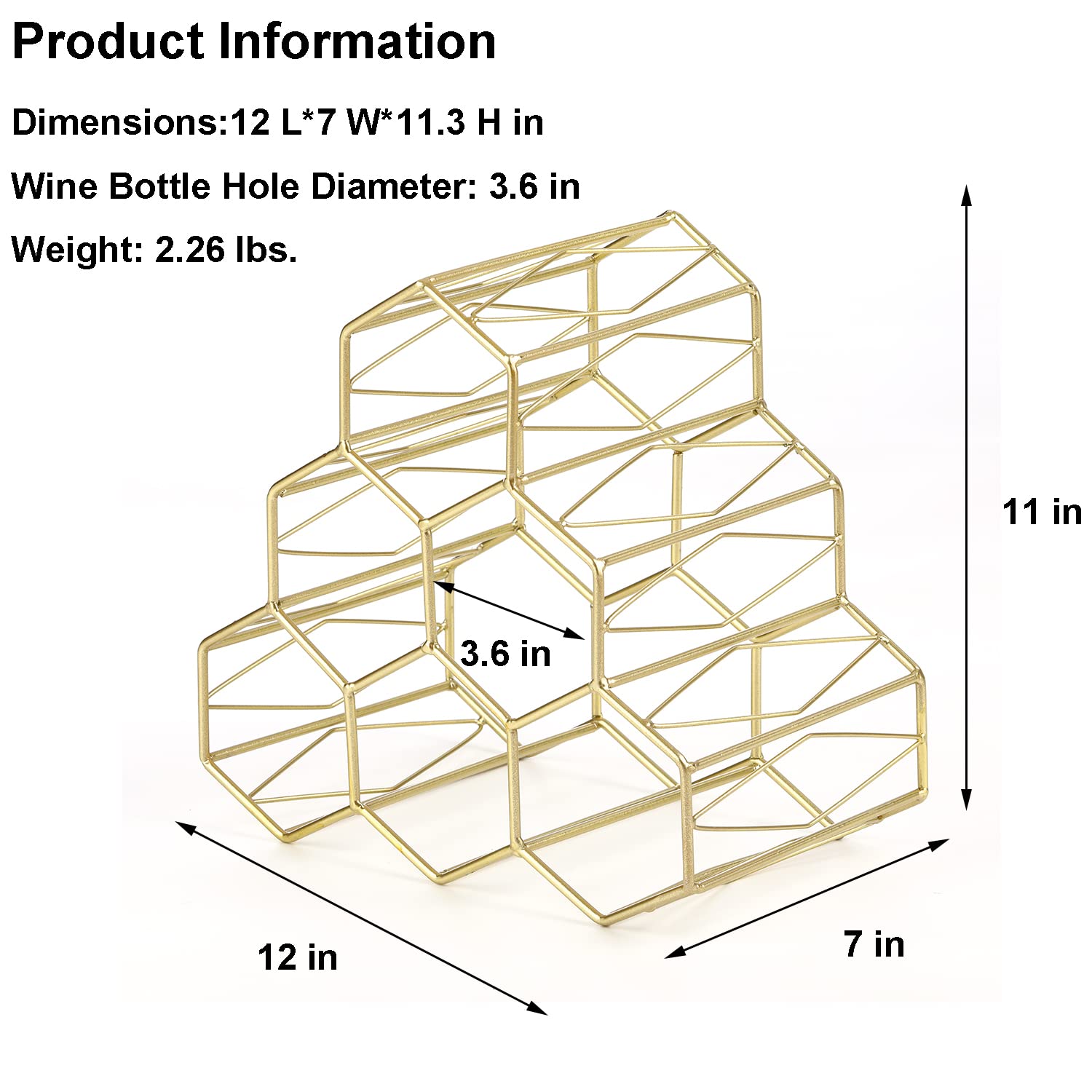 Jemeni Gold Wine Rack, Countertop Tabletop Honeycomb Small Wine Holder 6 Bottles