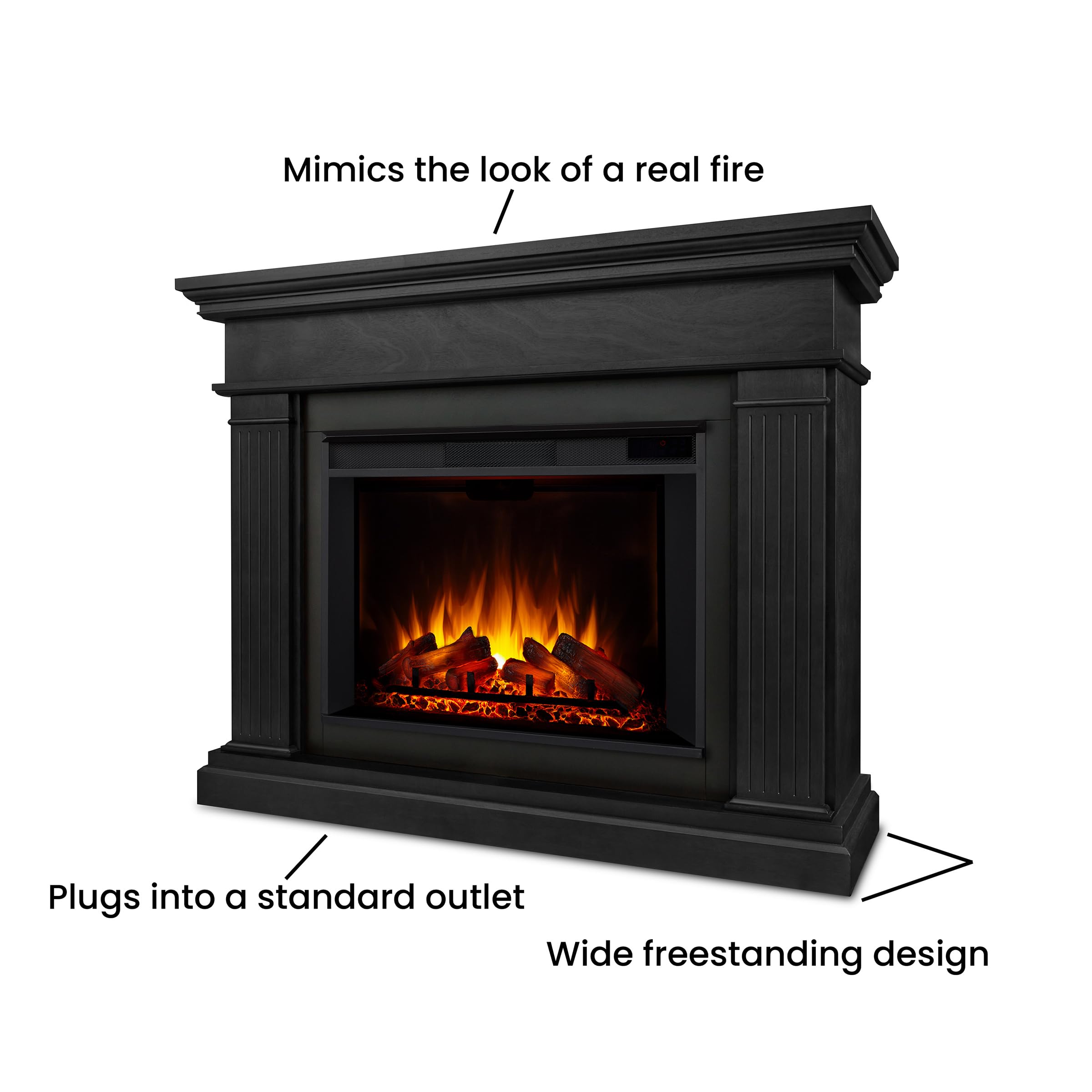 Real Flame Centennial Grande Electric Fireplace, Free-Standing with Mantel & Real Wood Finish - 6 Flame Colors, 5 Brightness Levels