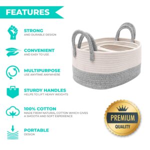 E-HOUPRO Storage Baskets Set of 4,Cotton Rope Woven Organizer Bins Foldable Decorative Basket with Handles for Baby Nursery Laundry Kid's Toy,Grey